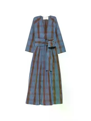 CO.GO Check-print Belted Maxi Dress