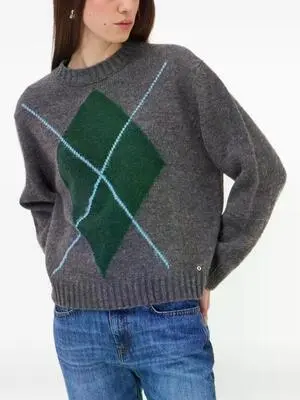 OTTOD'AME Argyle-intarsia Crew-neck Knit - Grey