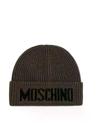 Moschino Logo-intarsia Ribbed-knit Beanie Hat - Brown