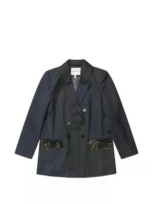 Munthe Pinstriped Beaded-fringe Coat - Black