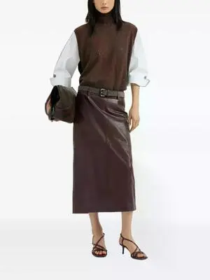 Brunello Cucinelli Polished Nappa Leather Pencil Skirt