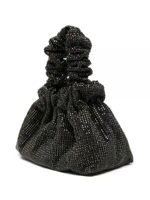 TWENTY FOURHAITCH Crystal Embellished Ruched Tote Bag - Black