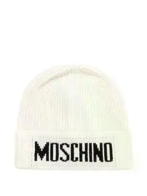 Moschino Intarsia Ribbed-knit Beanie Hat - Neutrals