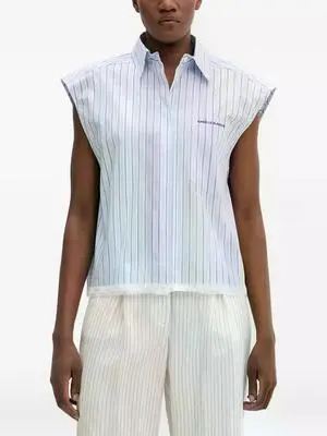 ISABELLE BLANCHE Lace-trim Striped Sleeveless Shirt - Blue