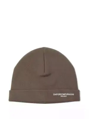 Emporio Armani Logo Embroidered Beanie Hat - Brown