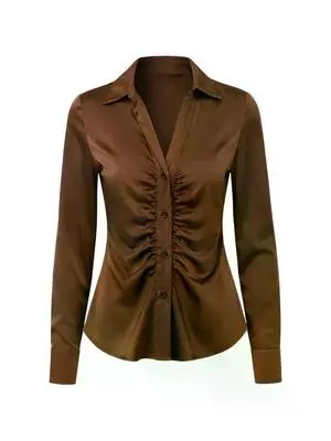 Marella Ruched Satin-finish Shirt - Brown