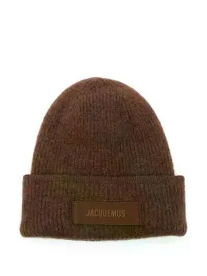 Jacquemus Logo-patch Ribbed Beanie Hat - Brown