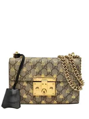 Gucci 2016-2026 Small Gg Supreme Bee Padlock Crossbody Bag - Neutrals