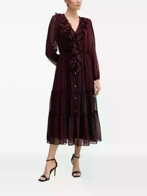 MORGAN Ruffled Button Midi Dress - Red