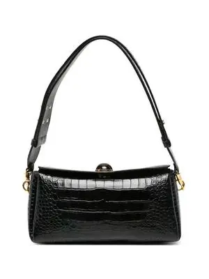 AMI Paris Croc-effect Leather Shoulder Bag - Black