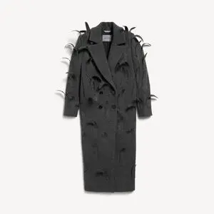 Balenciaga Feathered Embroidered Maxi Coat - Grey