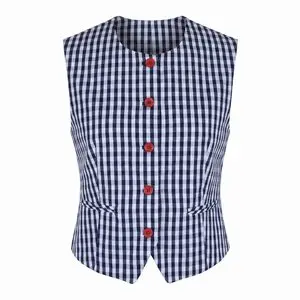 MODENAIRE Sleeveless Gingham Button Front Top With Waist Tie - Blue