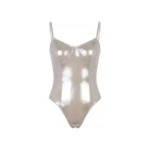 MODENAIRE Metallic Sculpted Strap Bodysuit - Silver