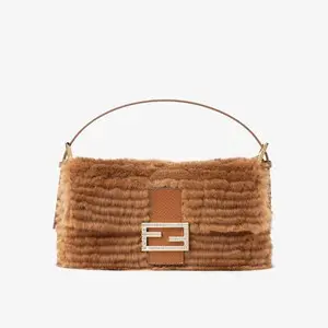 Fendi Baguette 26424 Mink And Karung Leather Bag - Brown