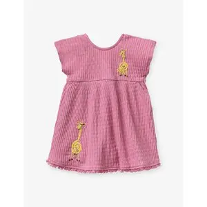 BENETTON Giraffe-embroidered Short-sleeve Cotton Dress 0-12 Months - Violet