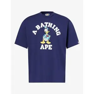 A BATHING APE X Disney Donald Duck College Cotton T-shirt - Navy