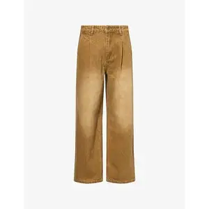 FOUND Pleated Wide-leg Denim Jeans - Beige