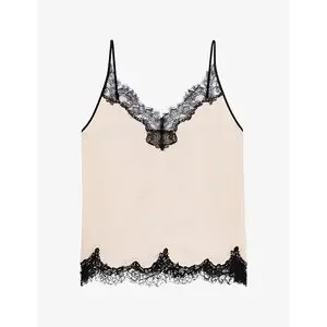 Maje Sleeveless Lace-trim Stretch-satin Top - Beige