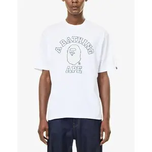 A BATHING APE Hand Drawn Logo-print College Cotton T-shirt - White