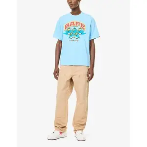 A BATHING APE Twin Sta Graphic-print Cotton T-shirt - Sax