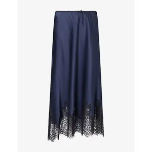 Paige Kelso Lace-trim Satin Midi Skirt - Navy