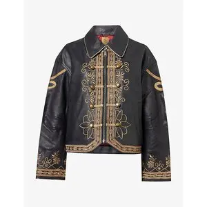 Free People Lana Embroidered Leather Jacket