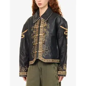 Free People Lana Embroidered Leather Jacket
