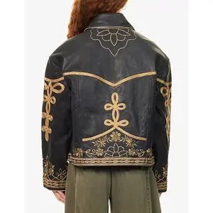 Free People Lana Embroidered Leather Jacket