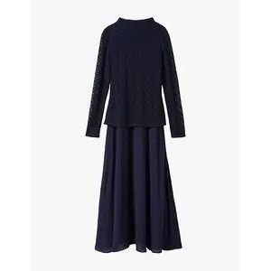 Whistles Long-sleeved Lace And Woven Midi Dress