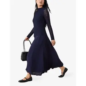 Whistles Long-sleeved Lace And Woven Midi Dress