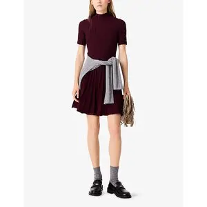 Maje High-neck Short-sleeve Stretch-knit Mini Dress