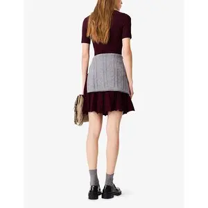 Maje High-neck Short-sleeve Stretch-knit Mini Dress