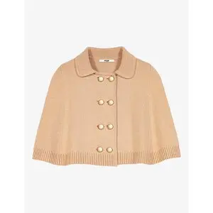 Maje Collared Button-down Wool And Cashmere Blend Cape - Beige