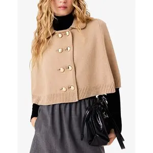 Maje Collared Button-down Wool And Cashmere Blend Cape
