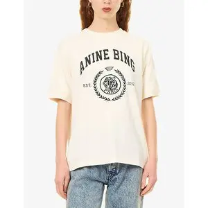ANINE BING Jaylin Crest-embroidered Cotton T-shirt
