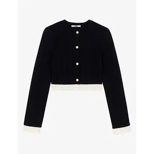Maje Contrast-trim Cropped Woven Cardigan - Black
