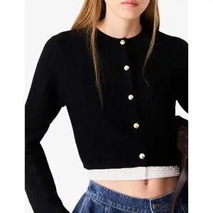 Maje Contrast-trim Cropped Woven Cardigan