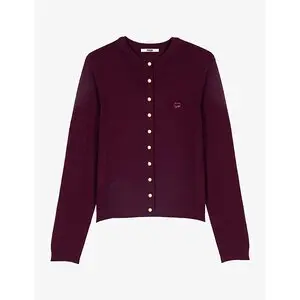 Maje Buttoned Logo-embroidered Wool Cardigan - Eggplant