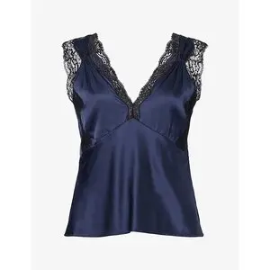 Paige Marin Lace-trim Satin Top - Navy