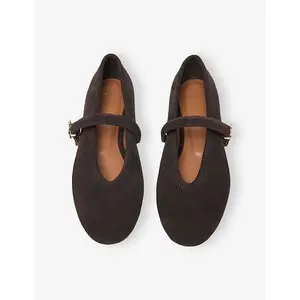 Maje Logo-buckle Suede Ballet Flats