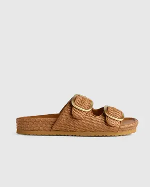 Quince Women's Raffia Double Buckle Sandal Cognac