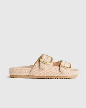Quince Women's Raffia Double Buckle Sandal Pale Blush