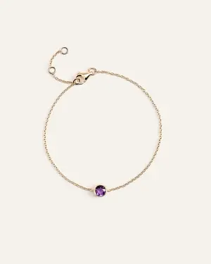 Quince Women's 14k Gold Birthstone Solitaire Bezel Bracelet Amethyst