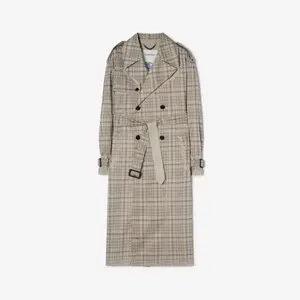 Burberry Long Check Nylon Cotton Hoxton Trench Coat