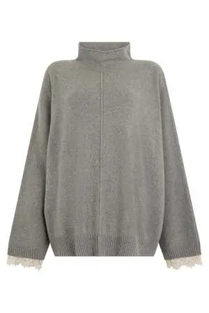Alberta Ferretti Oversized High-neck Cashmere-wool Sweater - Grey