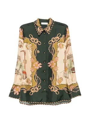 Zimmermann Valiant Printed Silk Shirt - Black