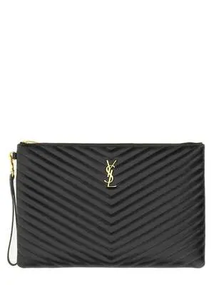 Saint Laurent Cassandre Leather Pouch Handbag With Removable Wrist Handle