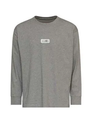 MAISON MARGIELA Long Sleeve Cotton T-shirt With Logo Patch - Grey
