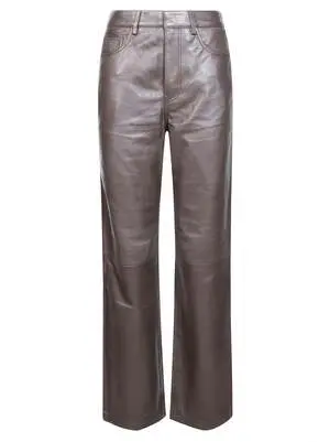 ROTATE BY BIRGER CHRISTENSEN Straight Lambskin Leather Pants - Marrone