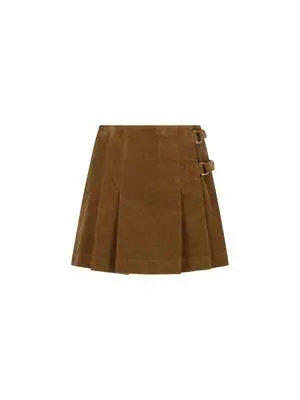 GOLDEN GOOSE Corduroy Pleated Mini Skirt With Buckle Detail - Brown